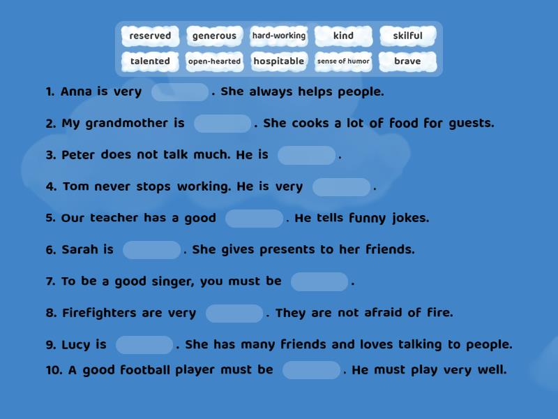 Character traits - Complete the sentence