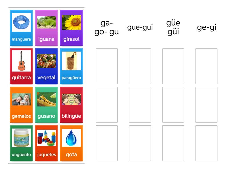 ga-go-gu/ ge-gi/ gue-gui/ güe- güi - Group sort