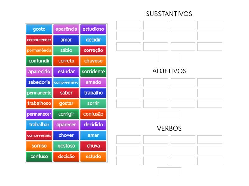 SUBSTANTIVO, ADJETIVO E VERBO - Group sort
