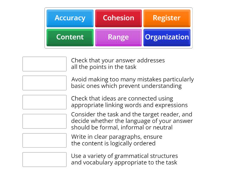 B2 First Writing Assessment criteria - Match up