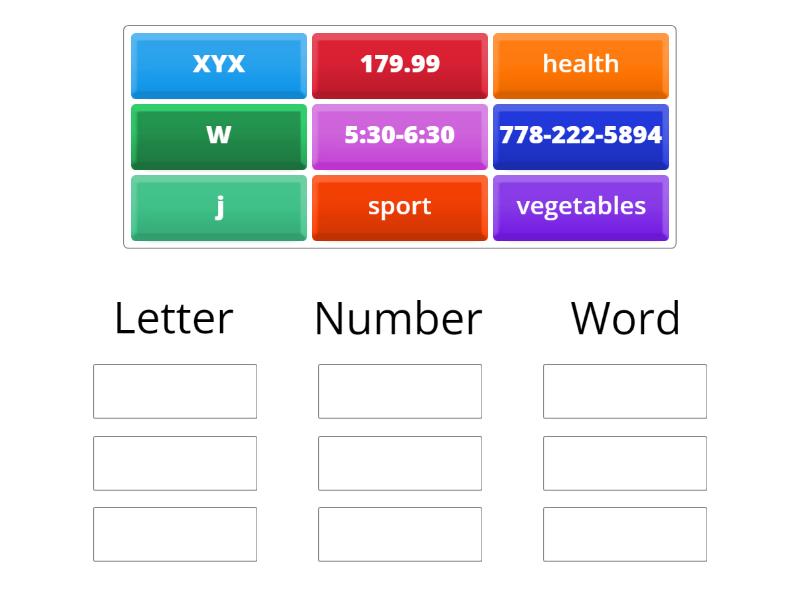 Letters vs. Numbers vs. Words - Group sort
