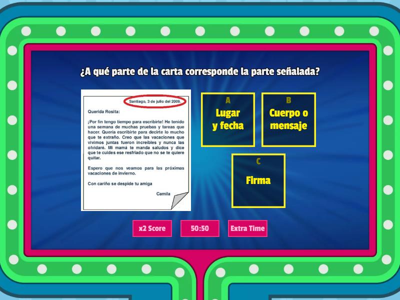 Las partes de la carta - Gameshow quiz