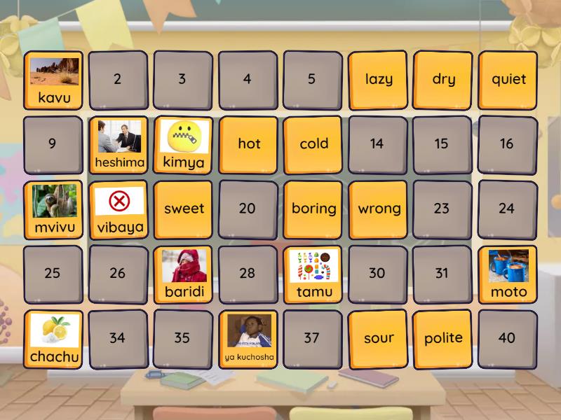 ADJECTIVES #1 SWAHILI/ENGLISH - Matching pairs