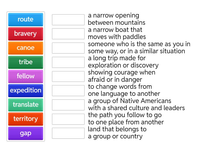 Sacagawea's Journey Into History Vocabulary Matching - Match up