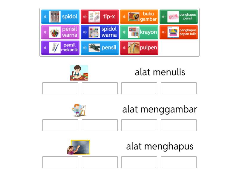 mengelompokkan alat tulis sesuai fungsinya - Group sort