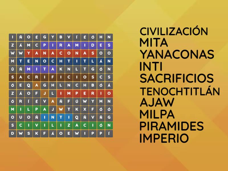 Mayas, Aztecas e Incas - Sopa de letras