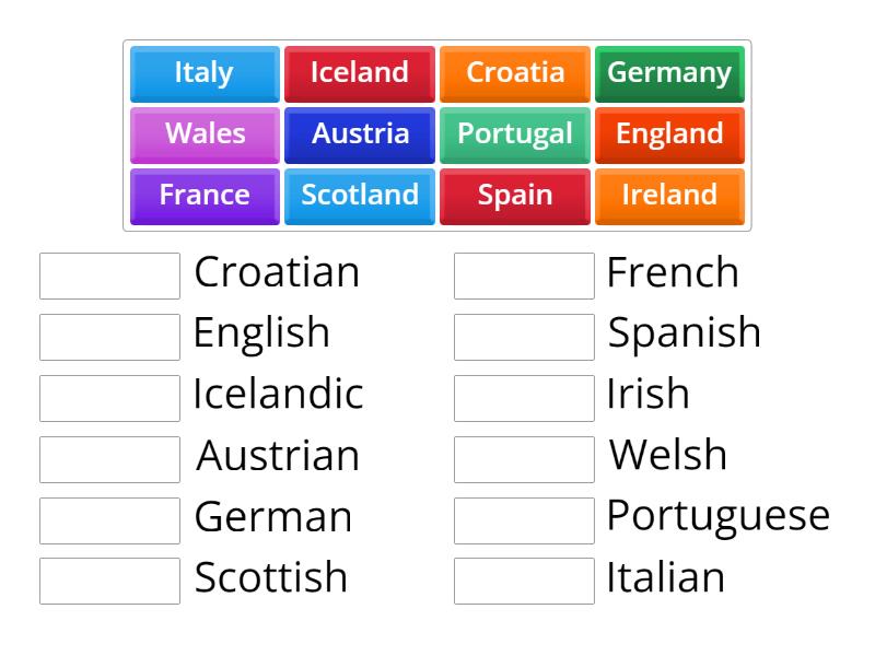 Countries and adjectives - Match up