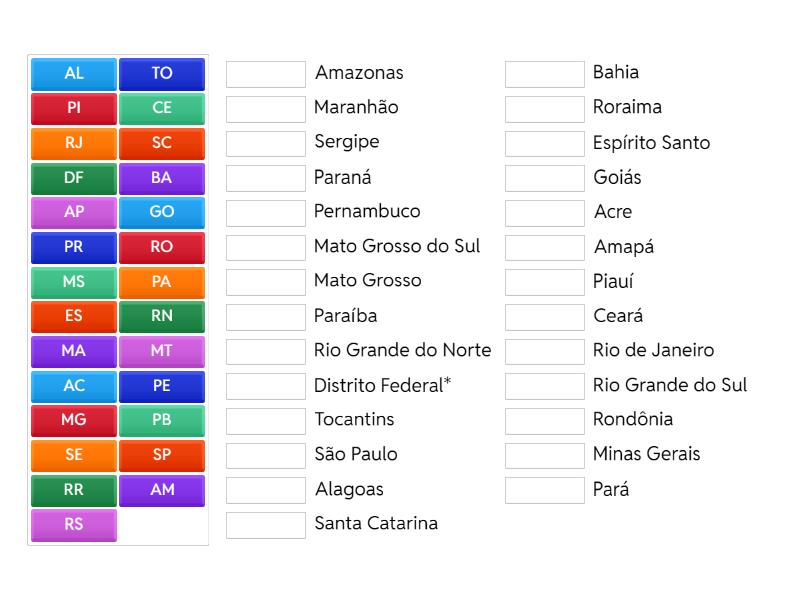 Siglas dos Estados Brasileiros - Match up