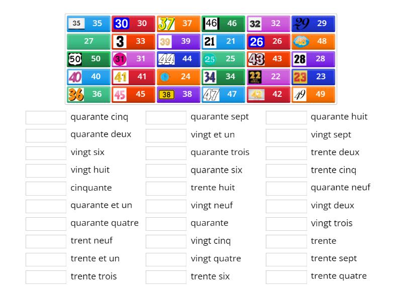 French numbers 21-50 - Match up