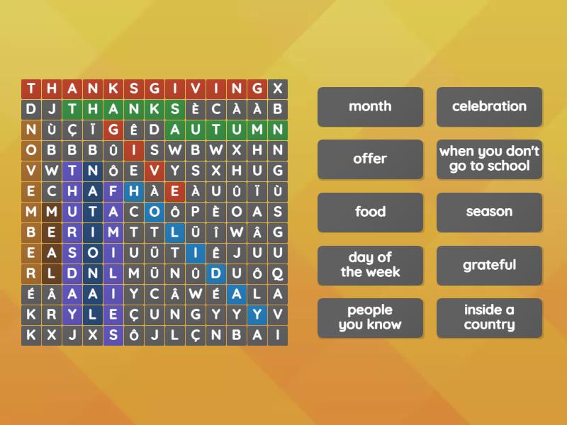 Thanksgiving wordsearch - Sopa de letras