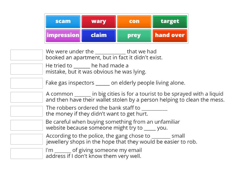 "A Case of Identity Theft" (vocabulary) - Match up