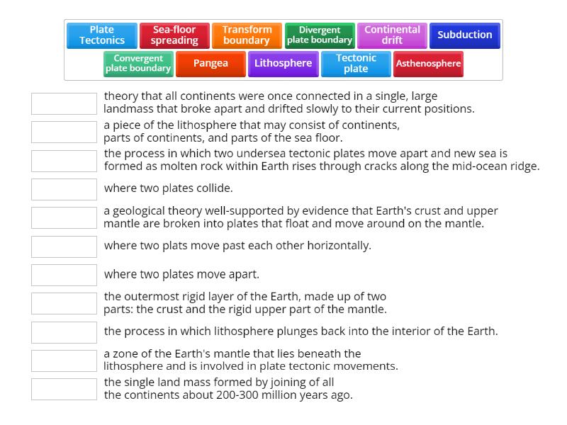Plate Tectonics - Match up