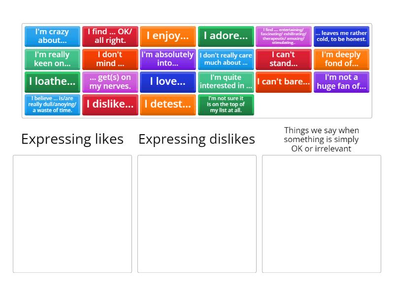 Expressing likes and dislikes - Group sort