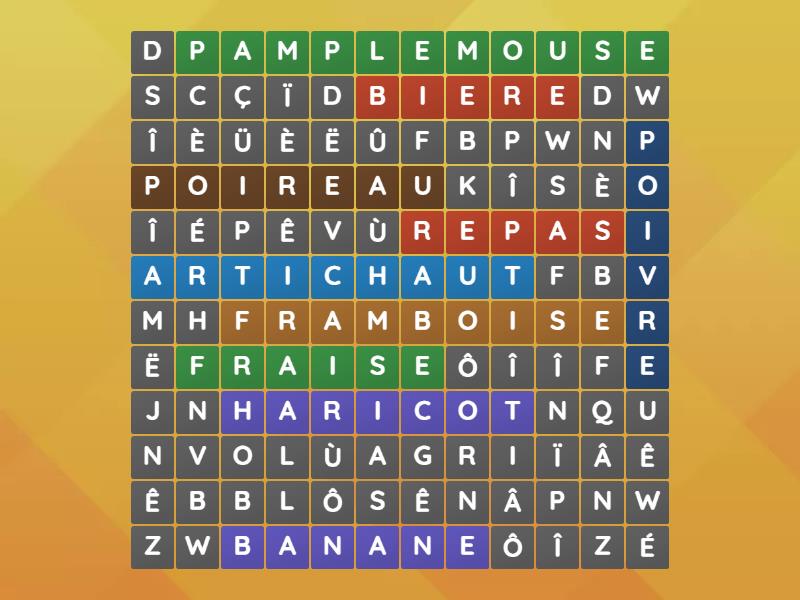 la nourriture et les repas - Mots mêlés