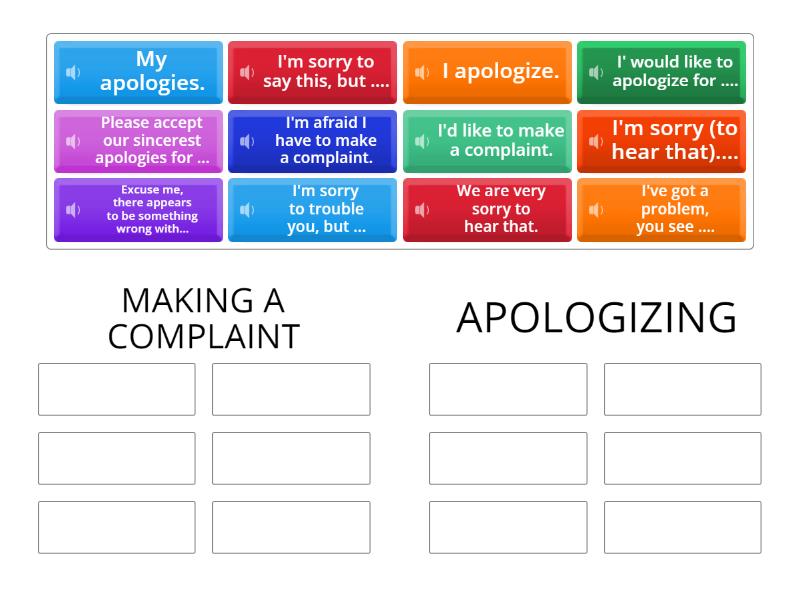 COMPLAINING AND APOLOGIZING - Group sort