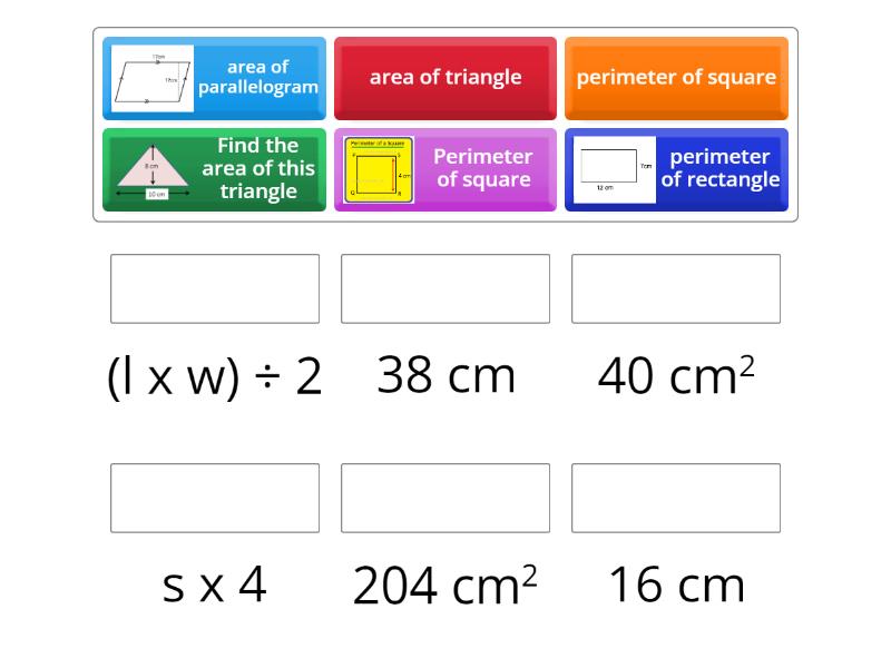 Area and Perimeter - Match up