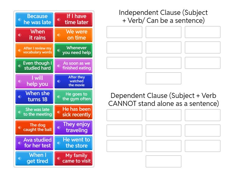 IDENTIFY Independent + Dependent Clauses - Group sort