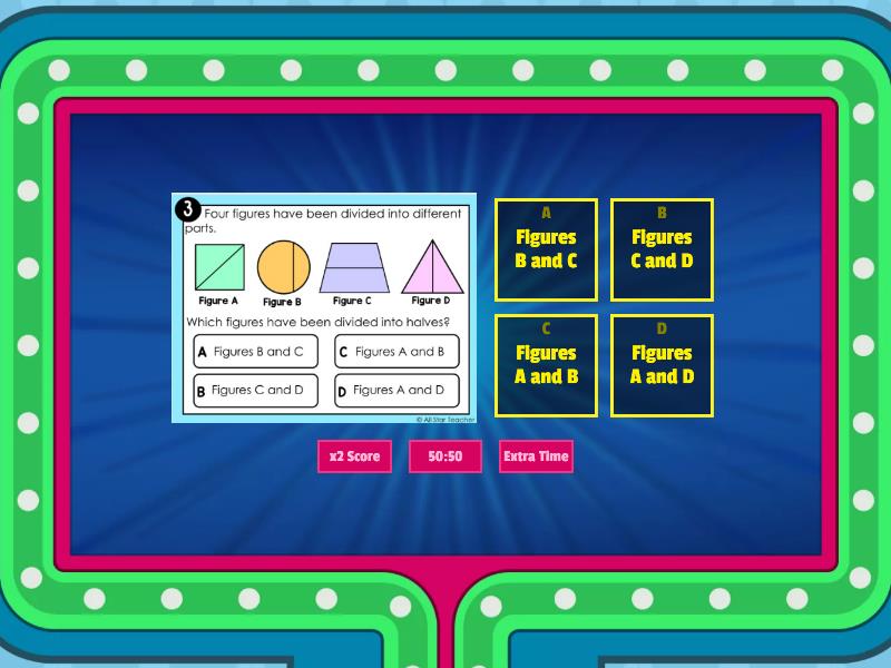 Identifying Halves, Fourths, and Eighths #2 - Gameshow quiz