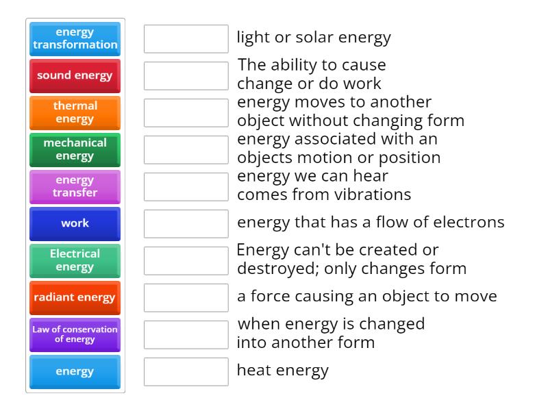 Forms of Energy Vocabulary - Match up