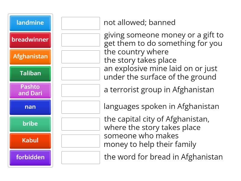 "The Breadwinner" A Graphic Novel Vocabulary - Match up