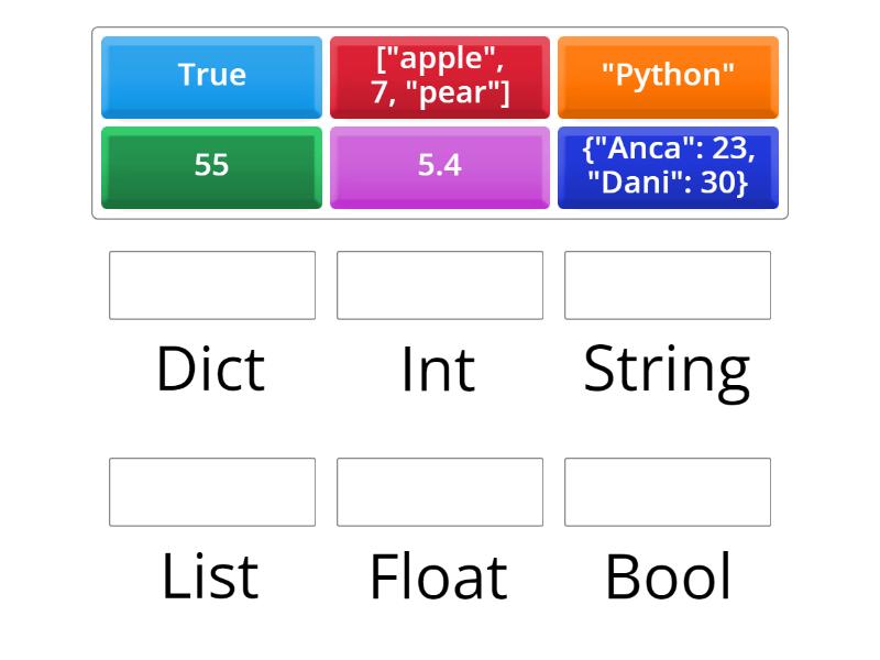 Data types in Python - Match up