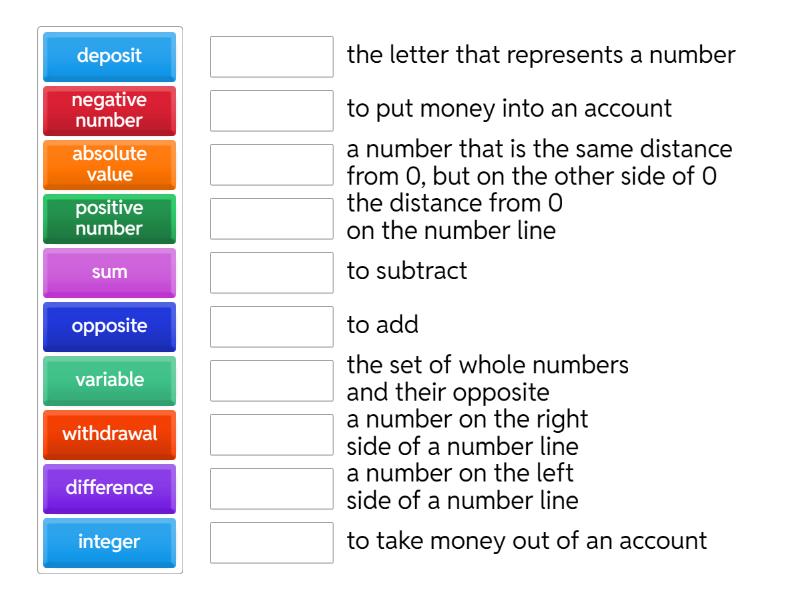 math vocabulary practice - Match up