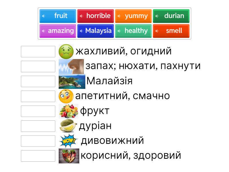 AS1 Unit 10 (Durian fruit) - Match up