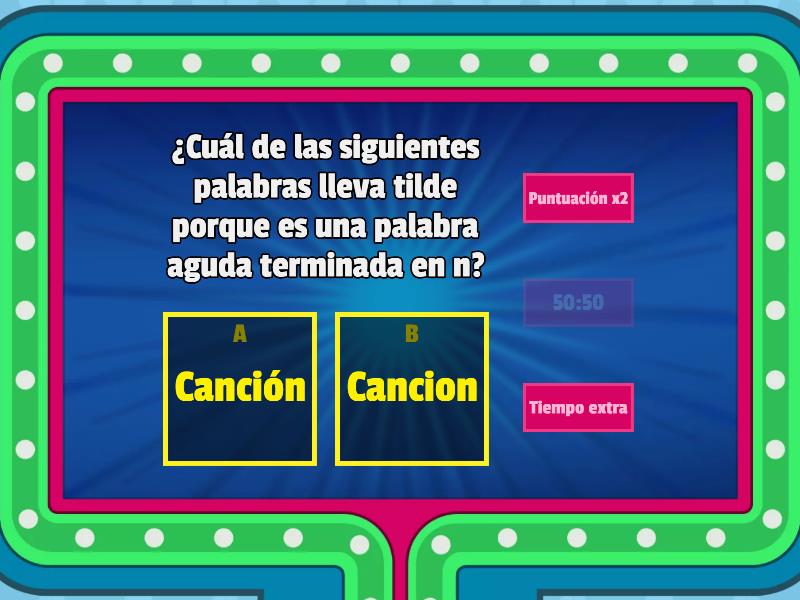Uso de las tildes, diptongos e hiatos - Gameshow quiz
