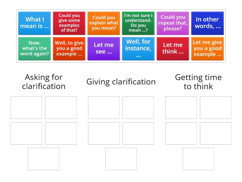 ACPB-I04 Functions: asking for/giving clarification (UNIT 7) - Group sort