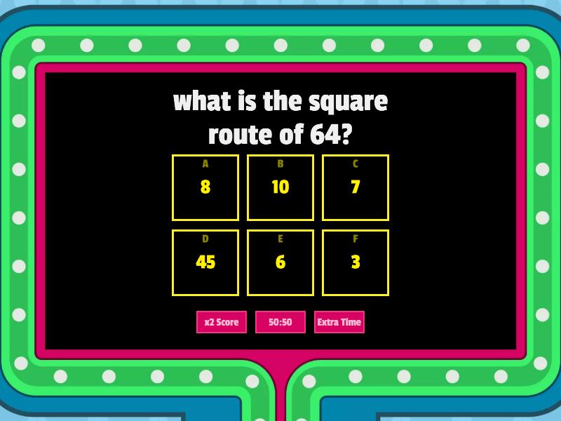 Square routes and squared numbers - Gameshow quiz