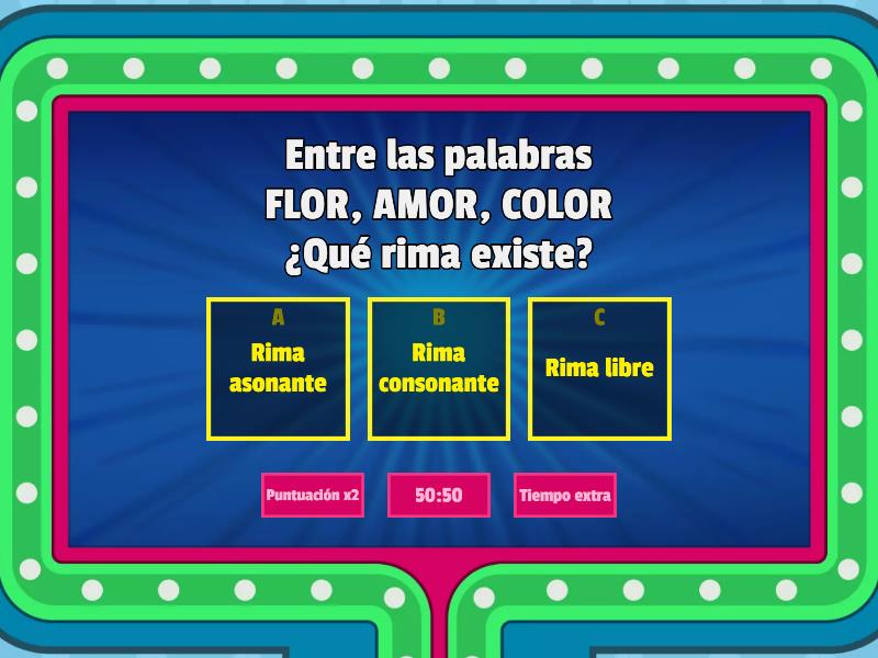 RIMA ASONANTE, CONSONANTE Y LIBRE - Concurso de preguntas