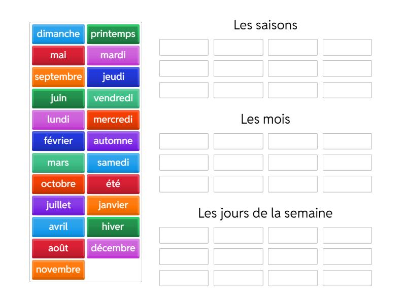 Les saisons/mois/jours de semaine - Group sort