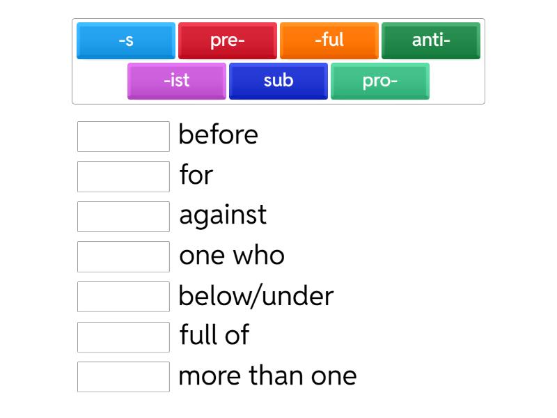 Anglo-Saxon Prefixes and Suffixes - المطابقة