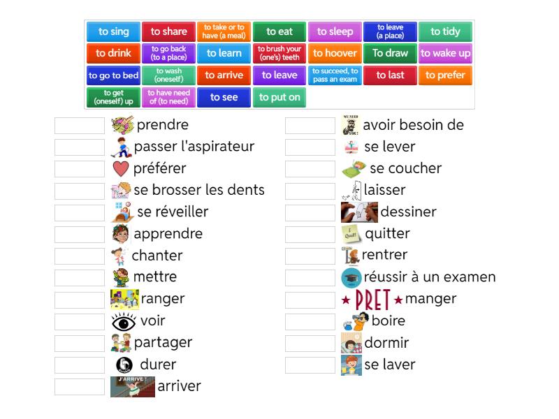 French Infinitives set 3 - Match up