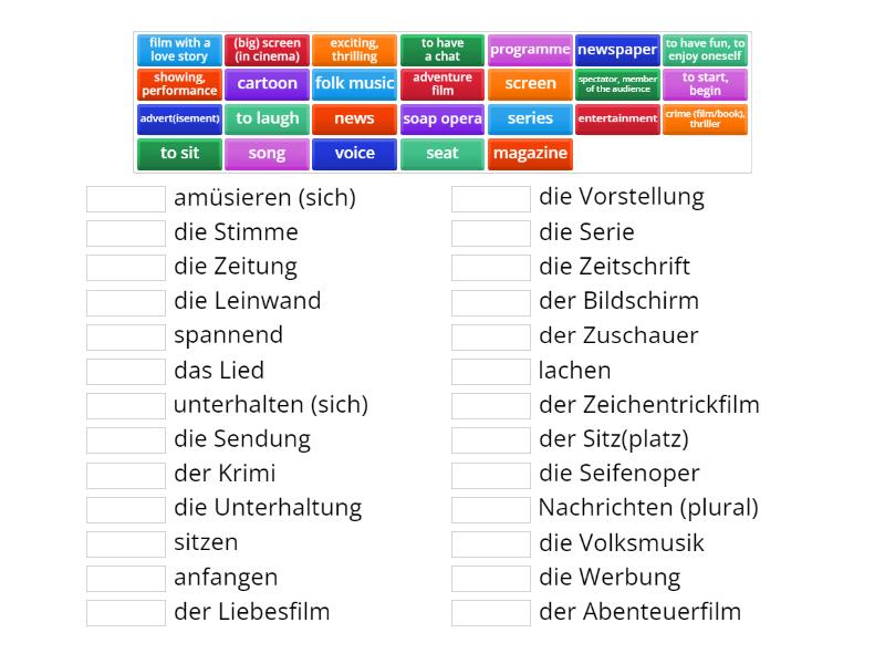 AQA GCSE German film, music and TV - Match up