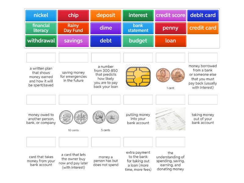 Financial Literacy Vocabulary - Match up