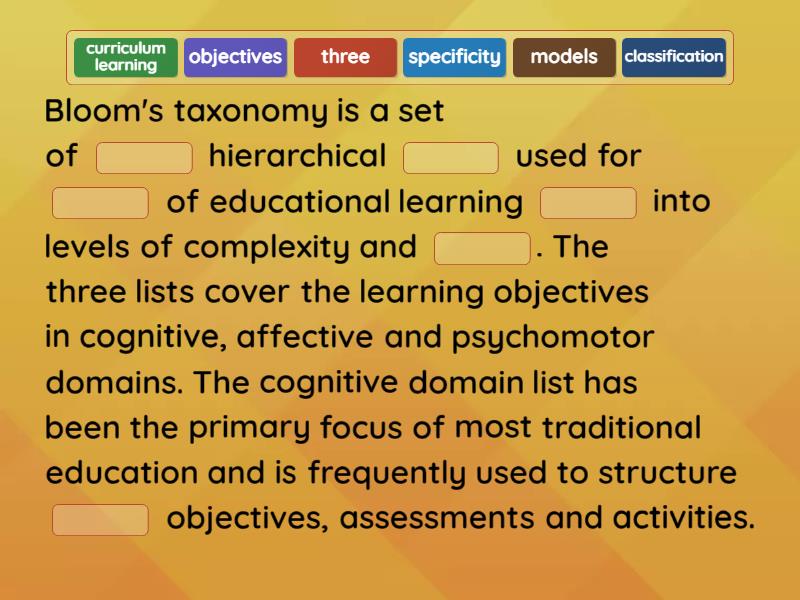 CLIL: Bloom's Taxonomy: Understanding Cognitive Skills - Complete the ...