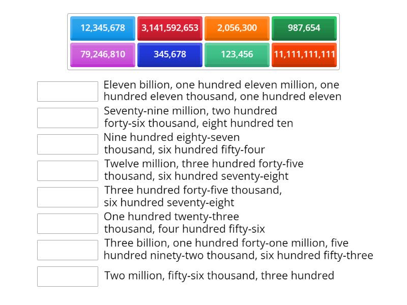 Large numbers in English - Match up