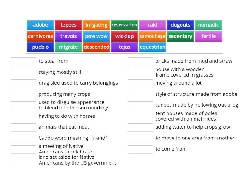 Native American Vocabulary - Match up