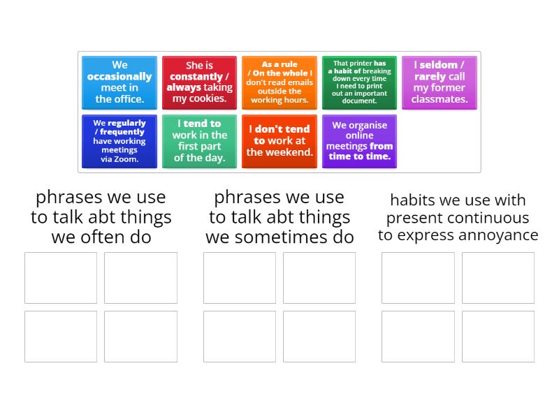 Roadmap, B1+, unit 2B, present habits - Group sort