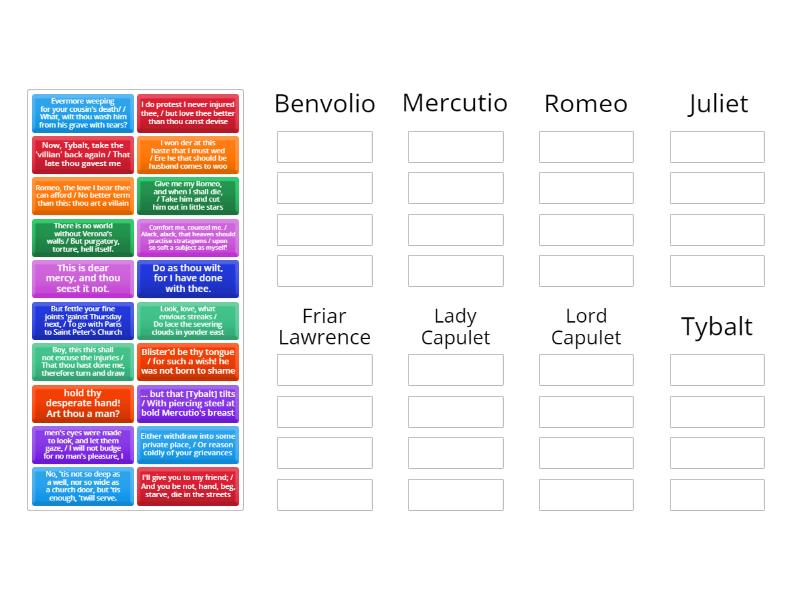 Romeo and Juliet Act 3 Who said it? - Group sort