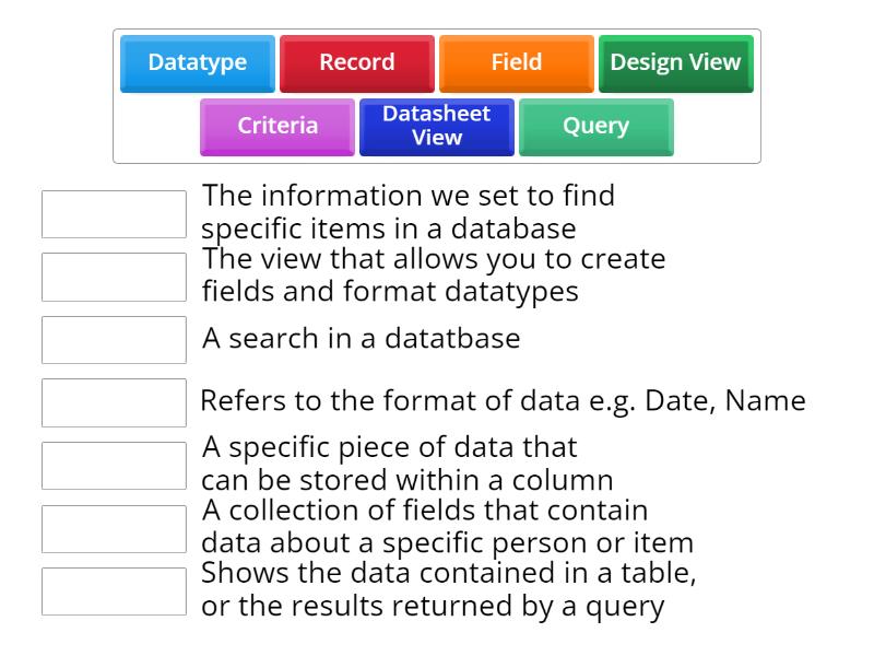 Database terms starter - Match up