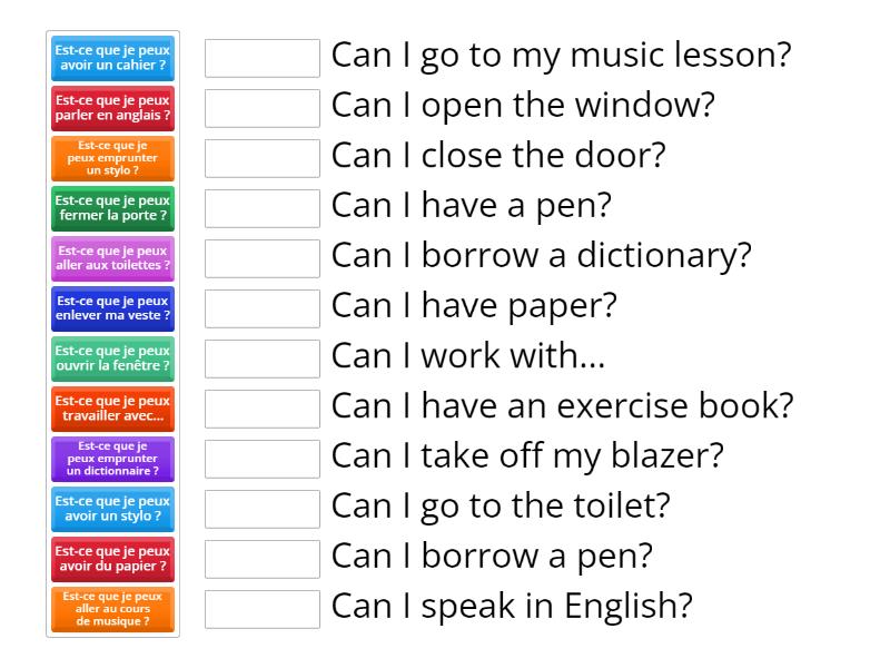 7WX2 Est-ce que je peux... (classroom requests) - Match up