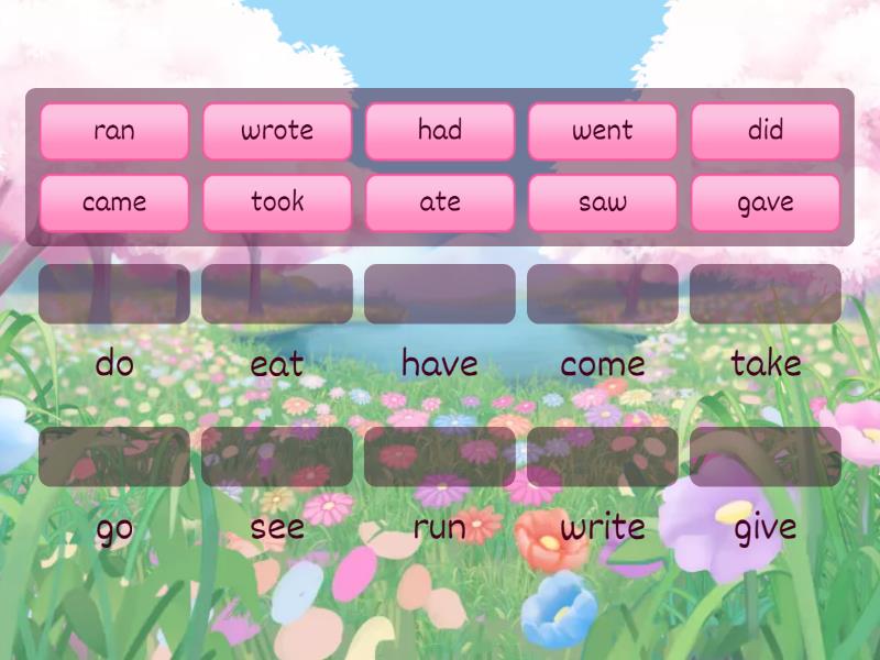Match the present and past tense of each verb! - Match up