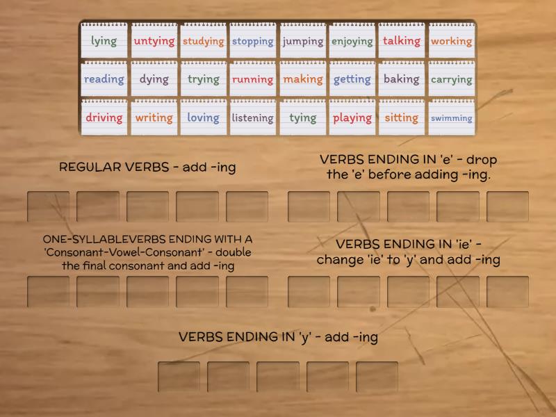 Grammar_A1_Verbs followed by -ing forms - Group sort