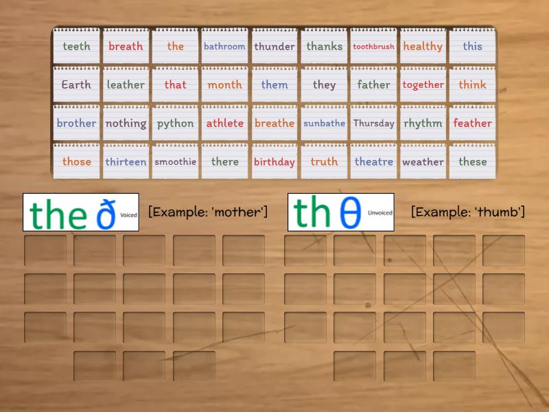 Pronunciation "th" voiced and unvoiced - Group sort
