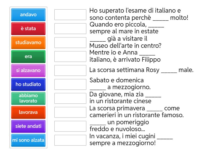 IMPERFETTO vs PASSATO PROSSIMO - fill the gap - Match up