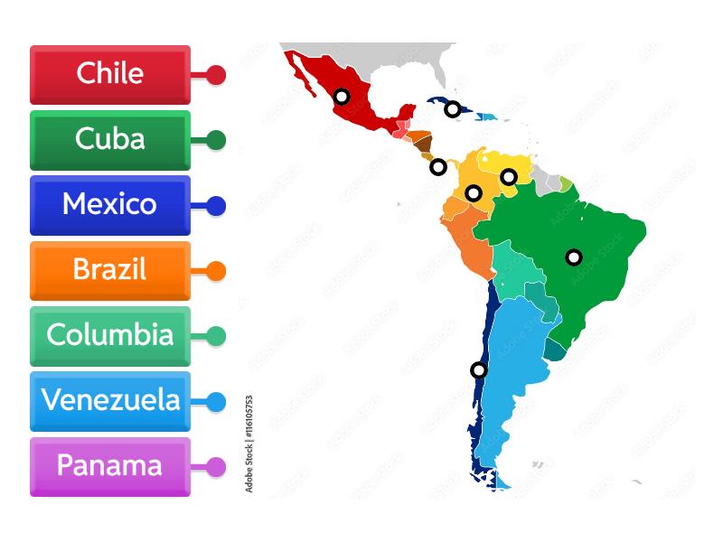 Latin America Physical Map Match-Up - Labelled diagram