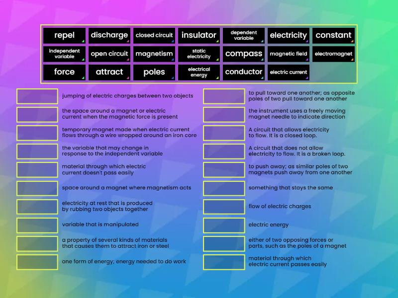 Electricity and Magnetism Vocabulary - Match up