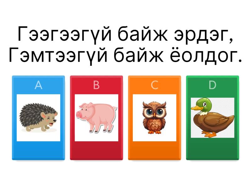 Бэлтгэл Б Амьтдын тухай оньсого таацгаая Quiz
